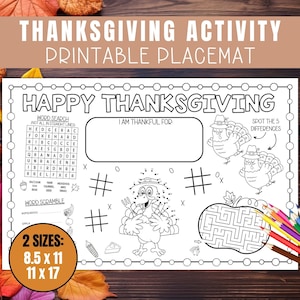 Fall Thanksgiving Placemat for Kids Table Decor Thanksgiving Coloring ...
