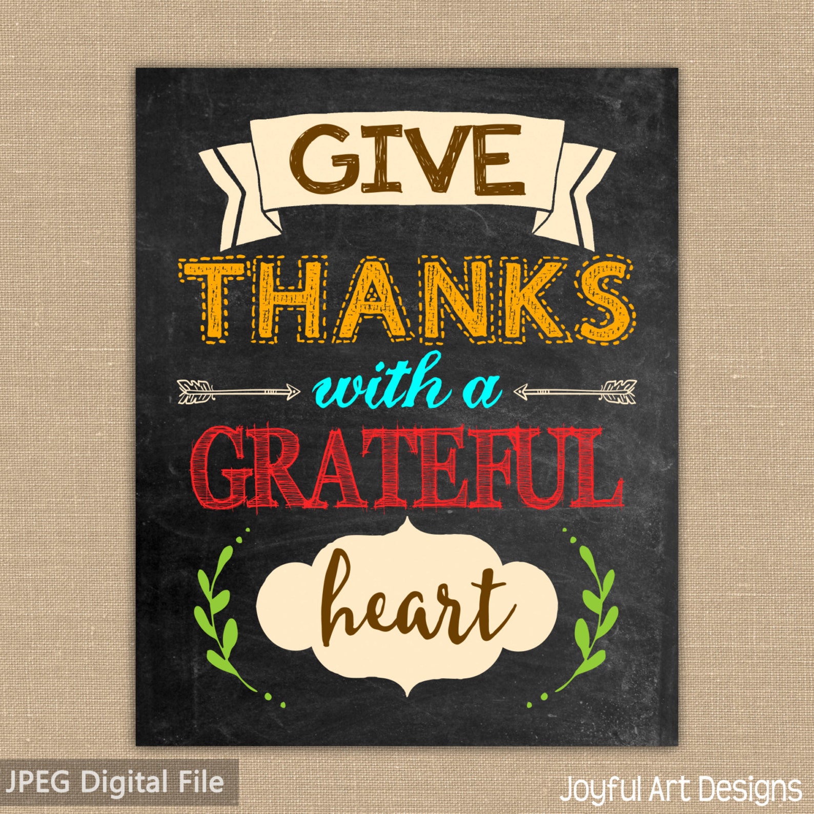 Give Thanks With A Grateful Heart PRINTABLE Chalkboard Sign. | Etsy