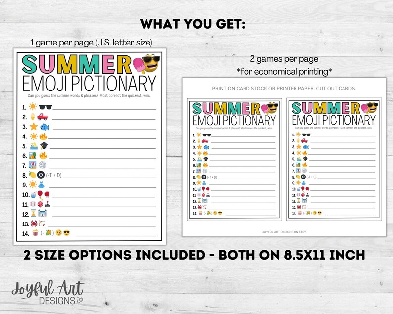 Emoji Pictionary Summer Game / Summer Party Game / Printable Summertime ...