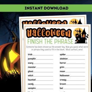 Halloween Finish the Phrase / Halloween Party Games / Printable ...