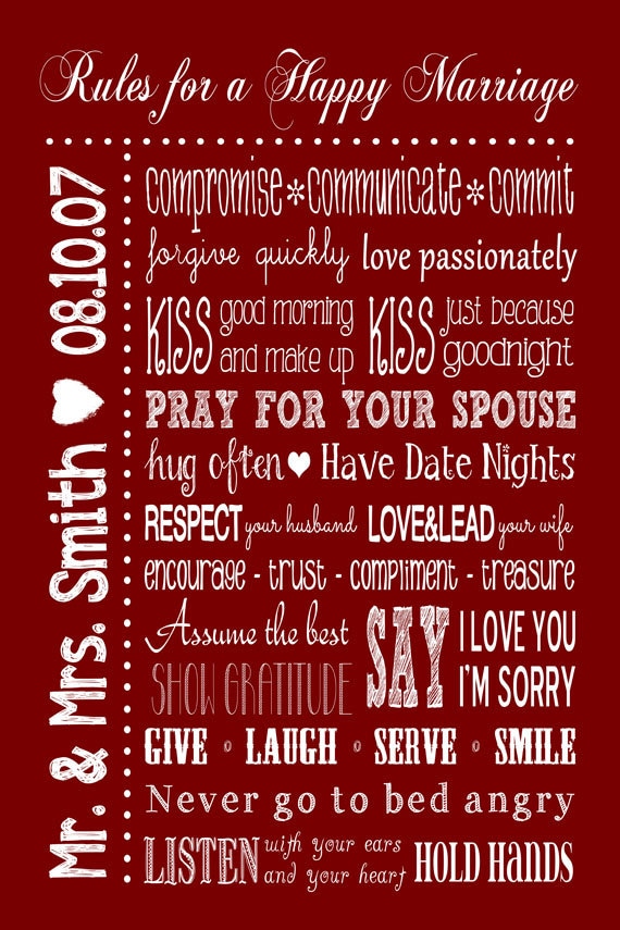 Rules for a Happy Marriage Sign PRINTABLE. Custom Wedding Gift ...