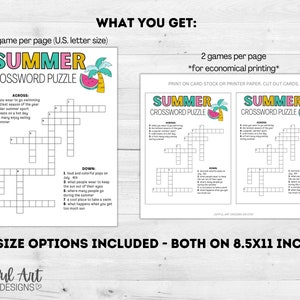 Crossword Summer Game / Summer Party Game / Printable Summertime Game ...