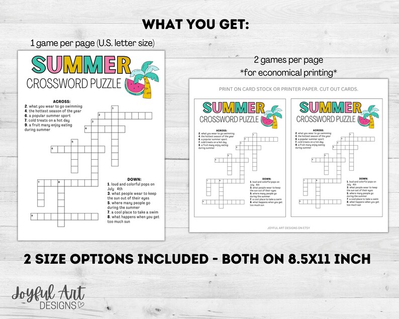 Crossword Summer Game / Summer Party Game / Printable Summertime Game ...