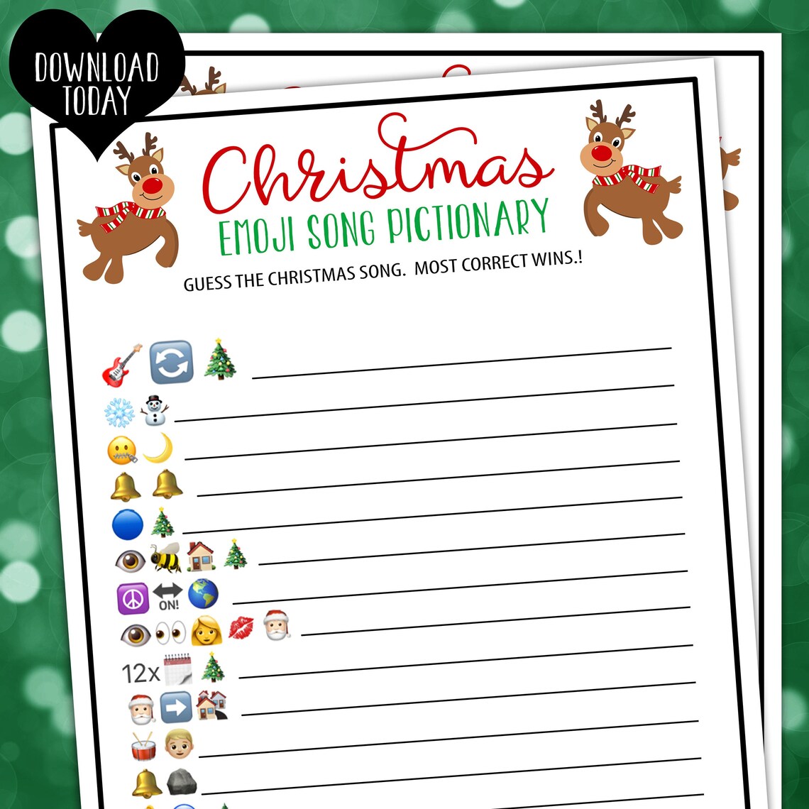 Christmas Song Emoji Pictionary Game / Christmas Party Games / | Etsy