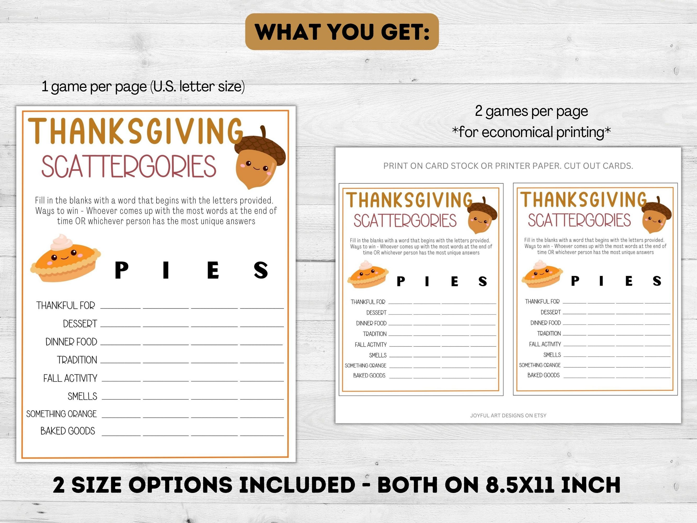 Thanksgiving Scattergories / Thanksgiving Word Game / Fall Holiday Game ...