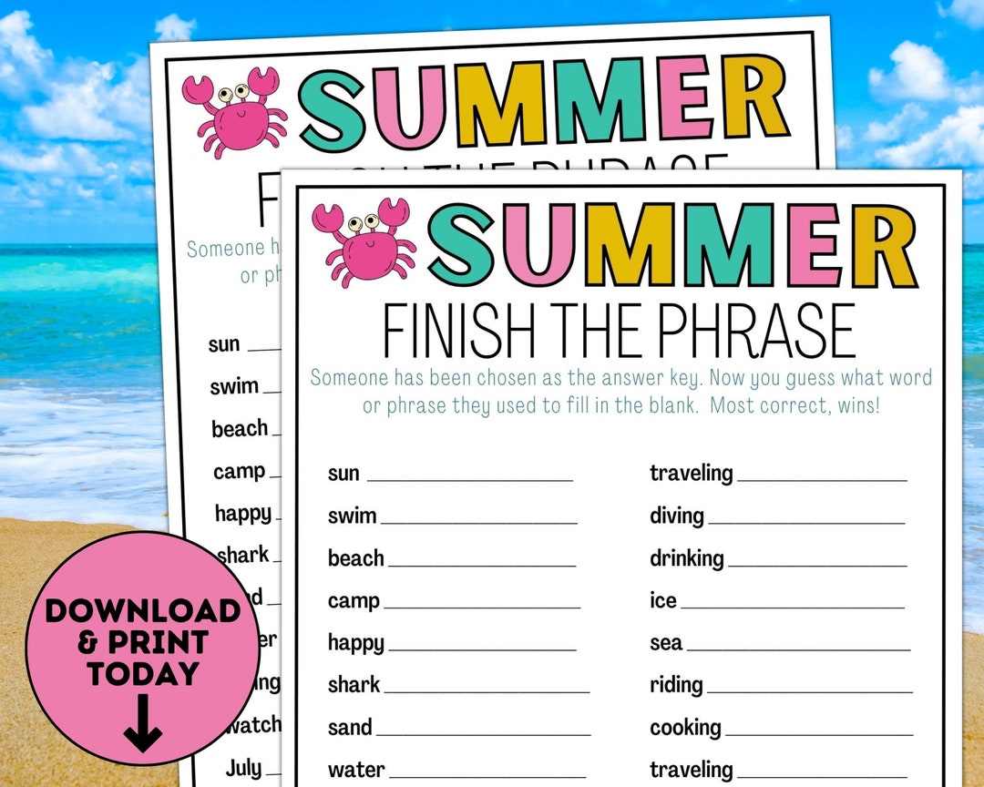 Summer Finish the Phrase / Summer Party Game / Printable Summertime ...