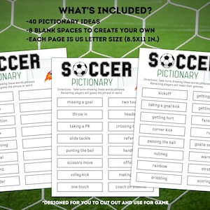 Soccer Pictionary / Soccer Party Pictionary / Printable Soccer Team ...