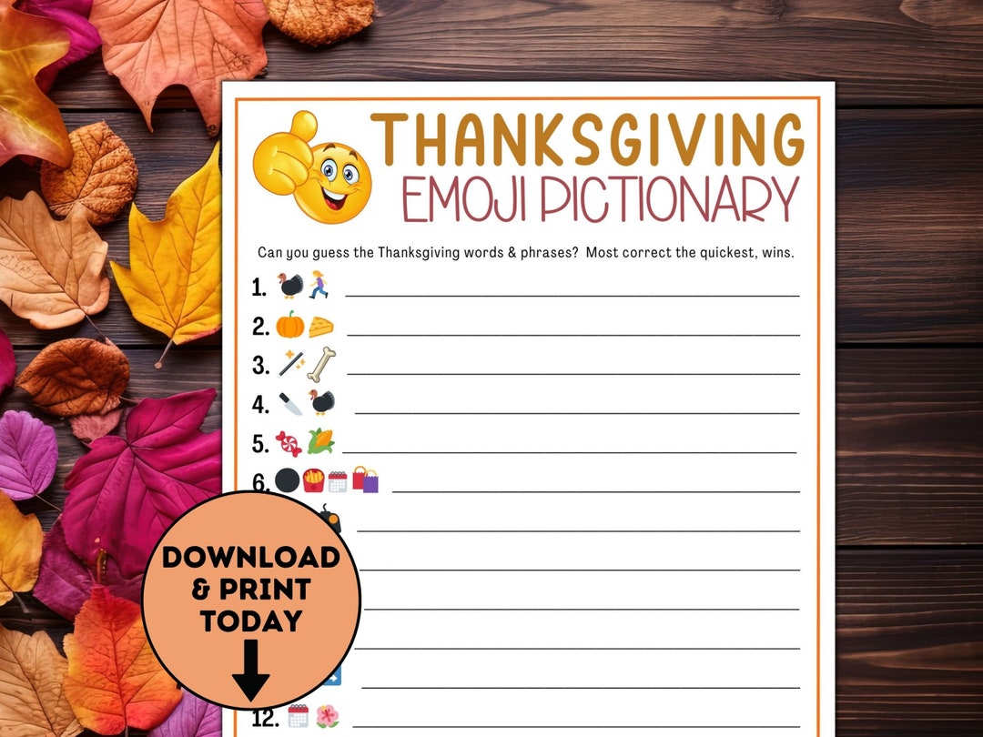 Thanksgiving Emoji Pictionary Game / Thanksgiving Printable Games ...