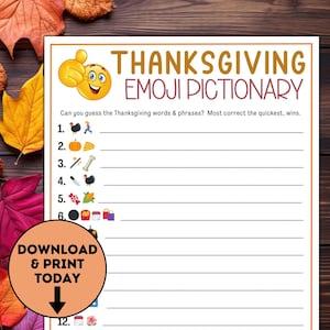 Thanksgiving Emoji Pictionary Game / Thanksgiving Printable Games ...