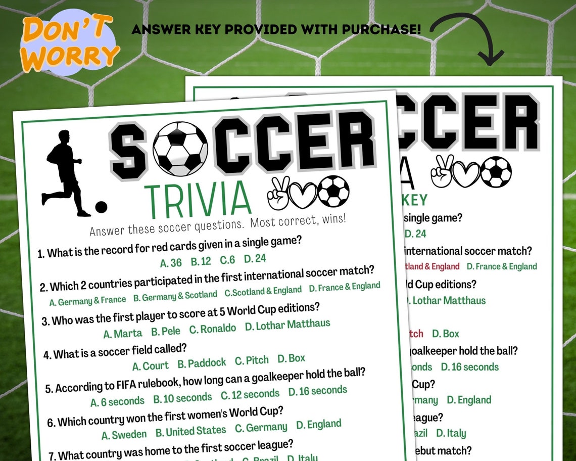Soccer Trivia Quiz / Printable Soccer Team Party Games / Soccer Games ...