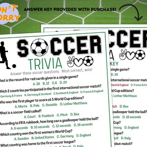 Soccer Trivia Quiz / Printable Soccer Team Party Games / Soccer Games ...