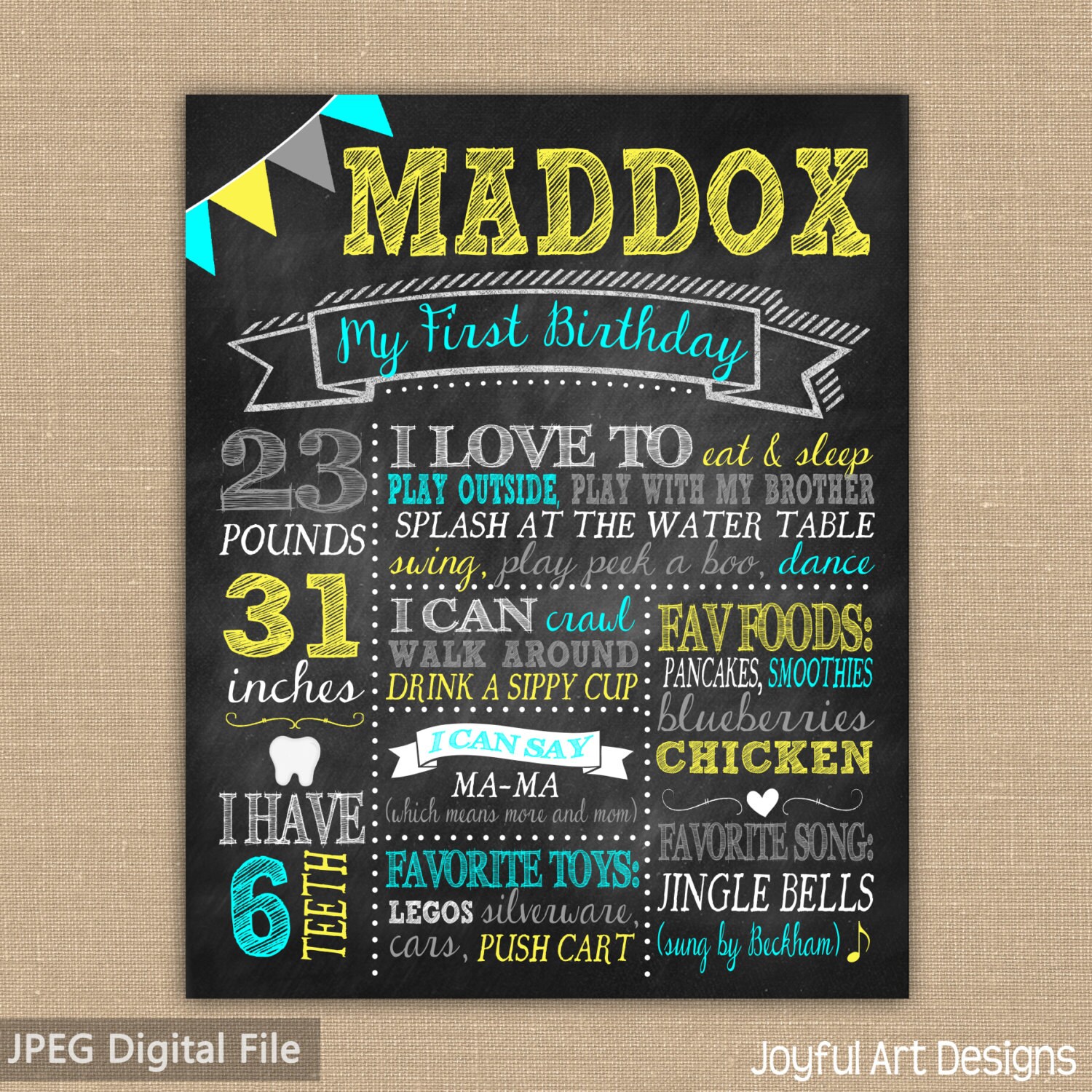 Chalkboard Birthday PRINTABLE sign. Photo Prop. 1st Birthday | Etsy