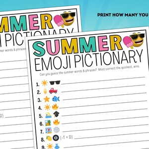 Emoji Pictionary Summer Game / Summer Party Game / Printable Summertime ...