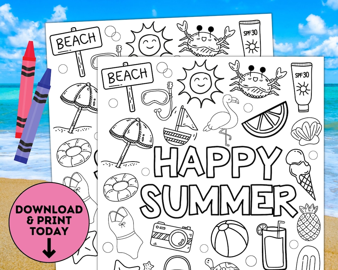 Summer Coloring Page / Summer Party Placemat / Printable Summertime ...