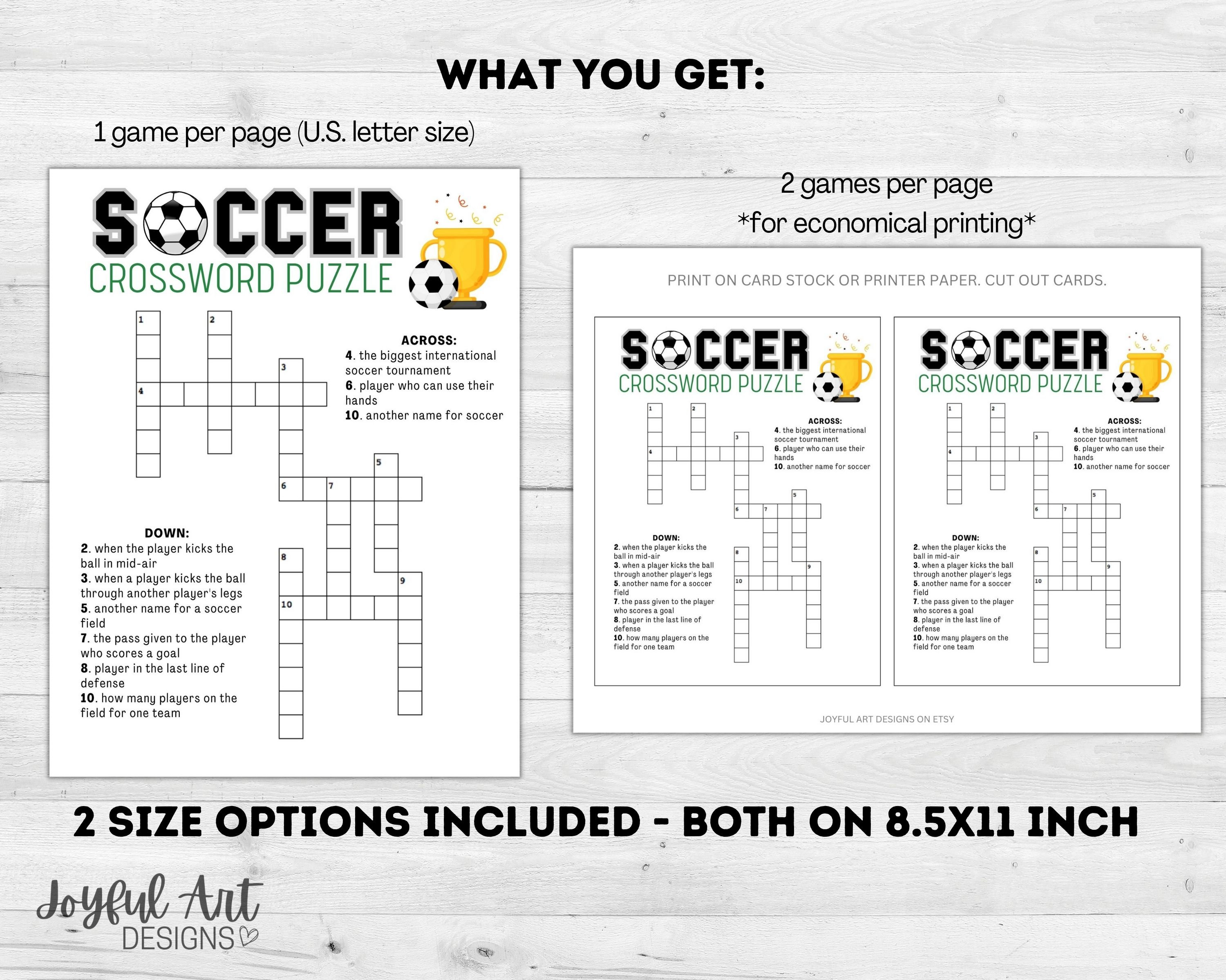 Soccer Crossword Puzzle / Printable Soccer Team Party Games / Soccer ...