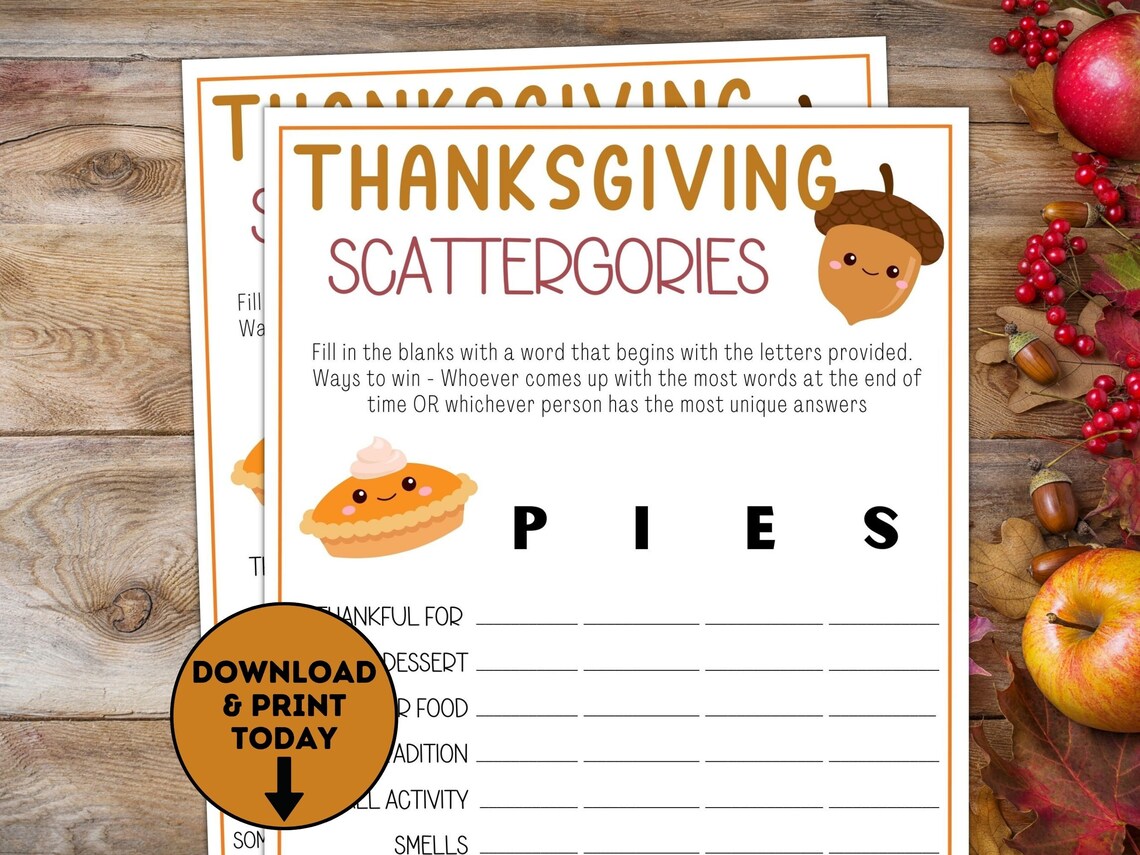 Thanksgiving Scattergories / Thanksgiving Word Game / Fall Holiday Game ...