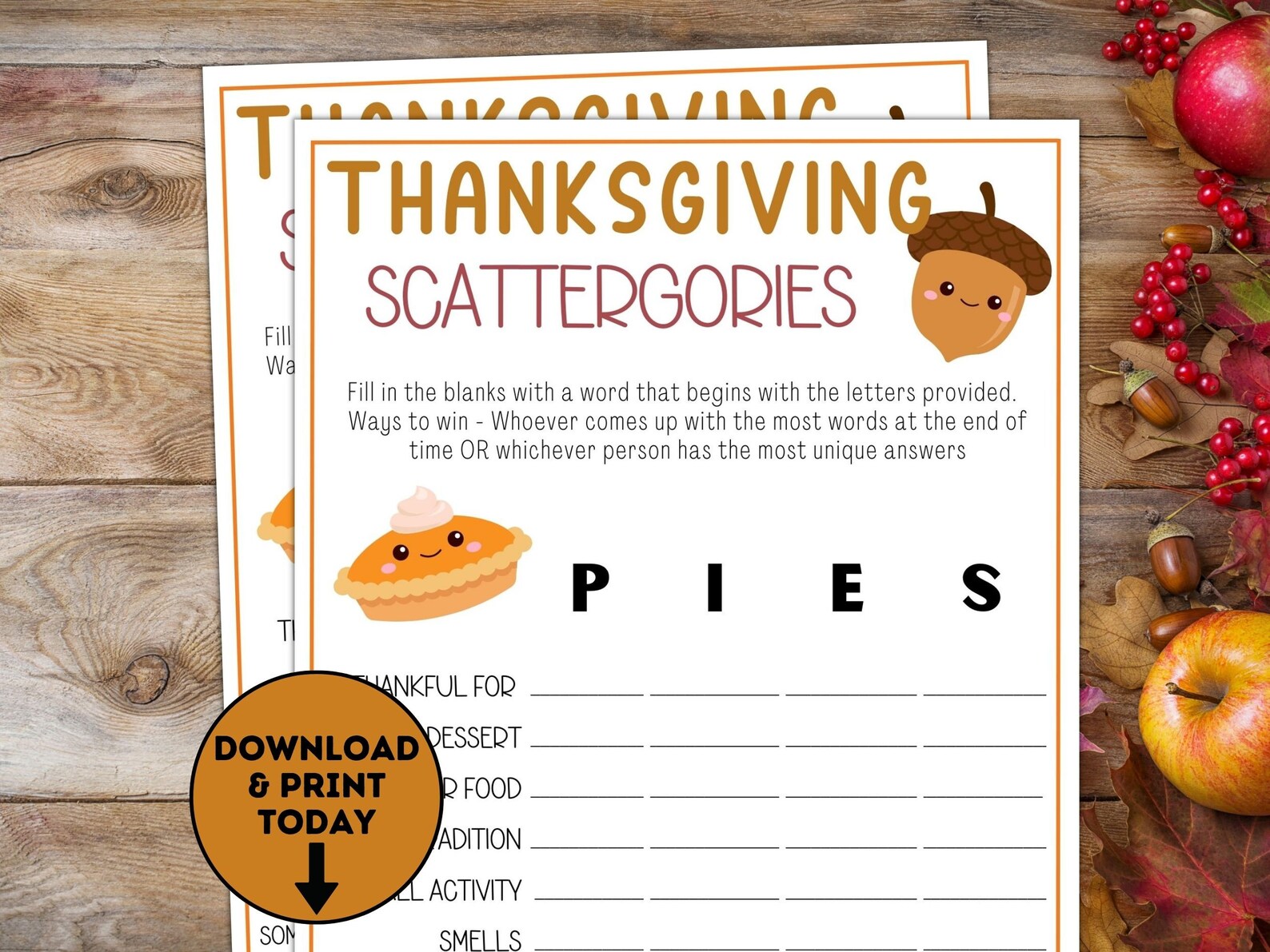 Thanksgiving Scattergories / Thanksgiving Word Game / Fall Holiday Game ...
