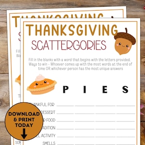 Thanksgiving Scattergories / Thanksgiving Word Game / Fall Holiday Game ...