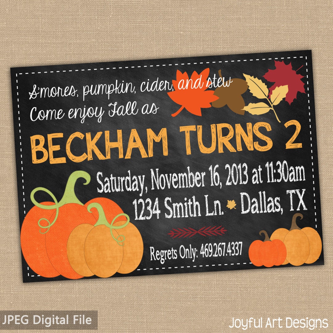 Fall Birthday Invitation Printable. Chalkboard Pumpkin Birthday Party ...