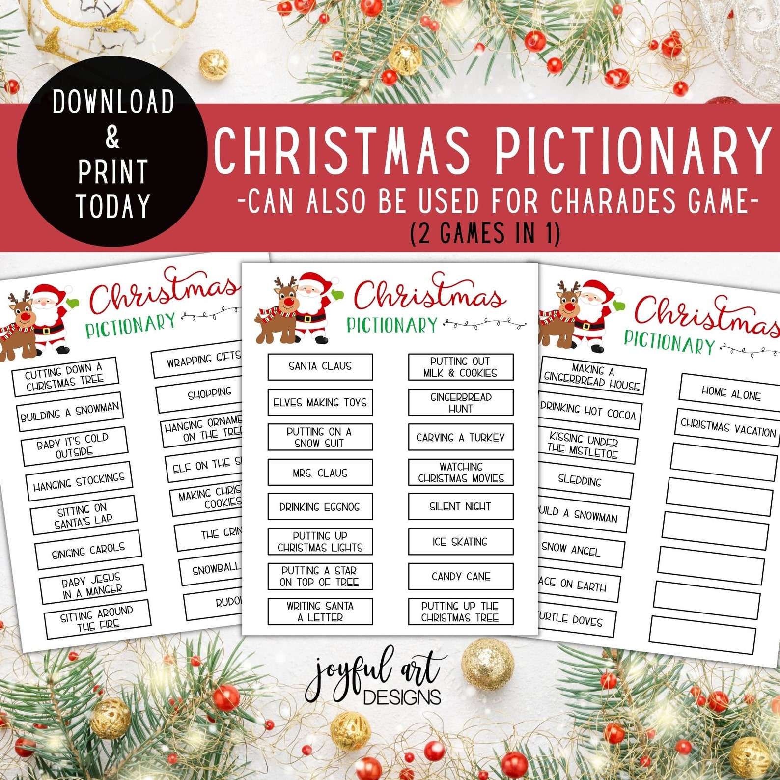 Christmas Pictionary Game / Christmas Party Games / Holiday - Etsy