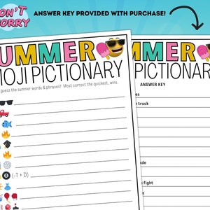 Emoji Pictionary Summer Game / Summer Party Game / Printable Summertime ...