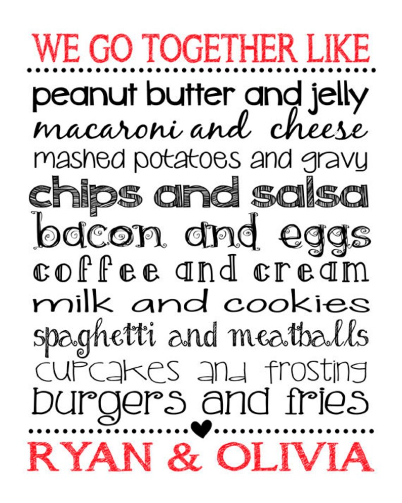 We Go Together Like Custom PRINTABLE. Wedding Gift. Kitchen Decor ...