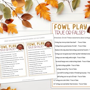 Thanksgiving Trivia Game / Thanksgiving Fowl Play Turkey Game / True or ...