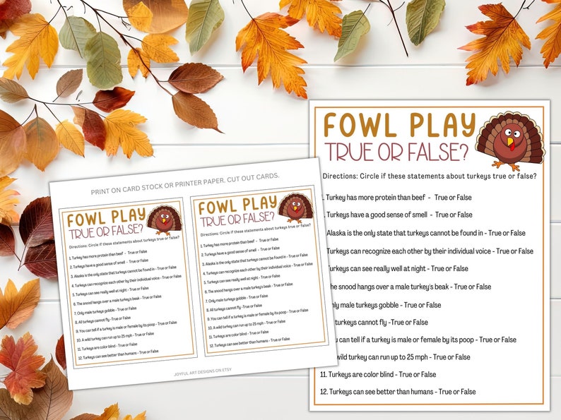 Thanksgiving Trivia Game / Thanksgiving Fowl Play Turkey Game / True or ...