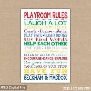 Playroom Rules Custom PRINTABLE. Playroom Sign With Names Subway Art ...