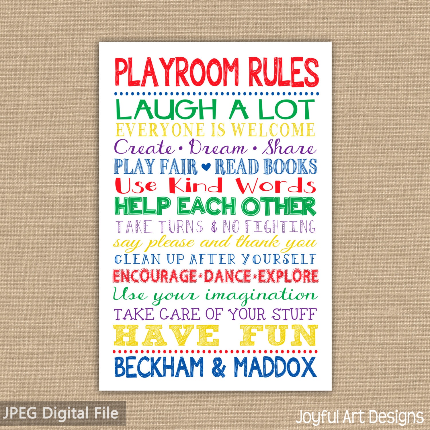 Playroom Rules Custom PRINTABLE. Playroom Sign With Names | Etsy