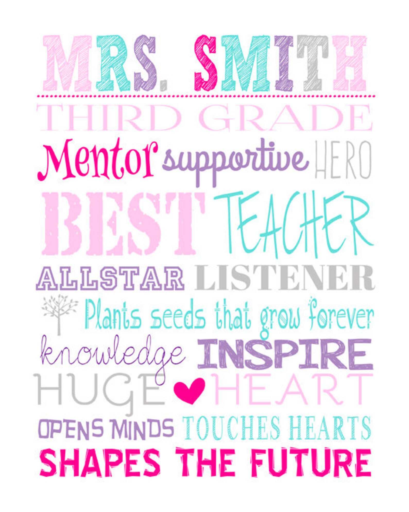 Teacher Subway Art PRINTABLE. Custom Teacher Name Custom Colors ...