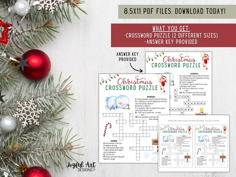 Christmas Crossword Puzzle / Christmas Game for Kids / Holiday ...