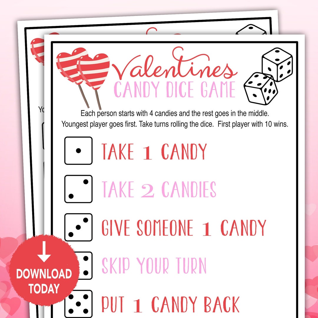 Valentine's Day Candy Dice Game / Valentine Party Games / Holiday Games ...