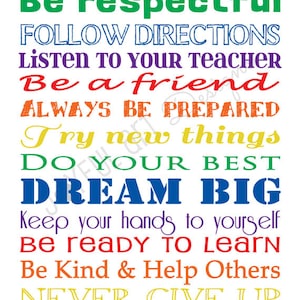 Custom Made Classroom Rules PRINTABLE. Classroom Sign Subway Art ...