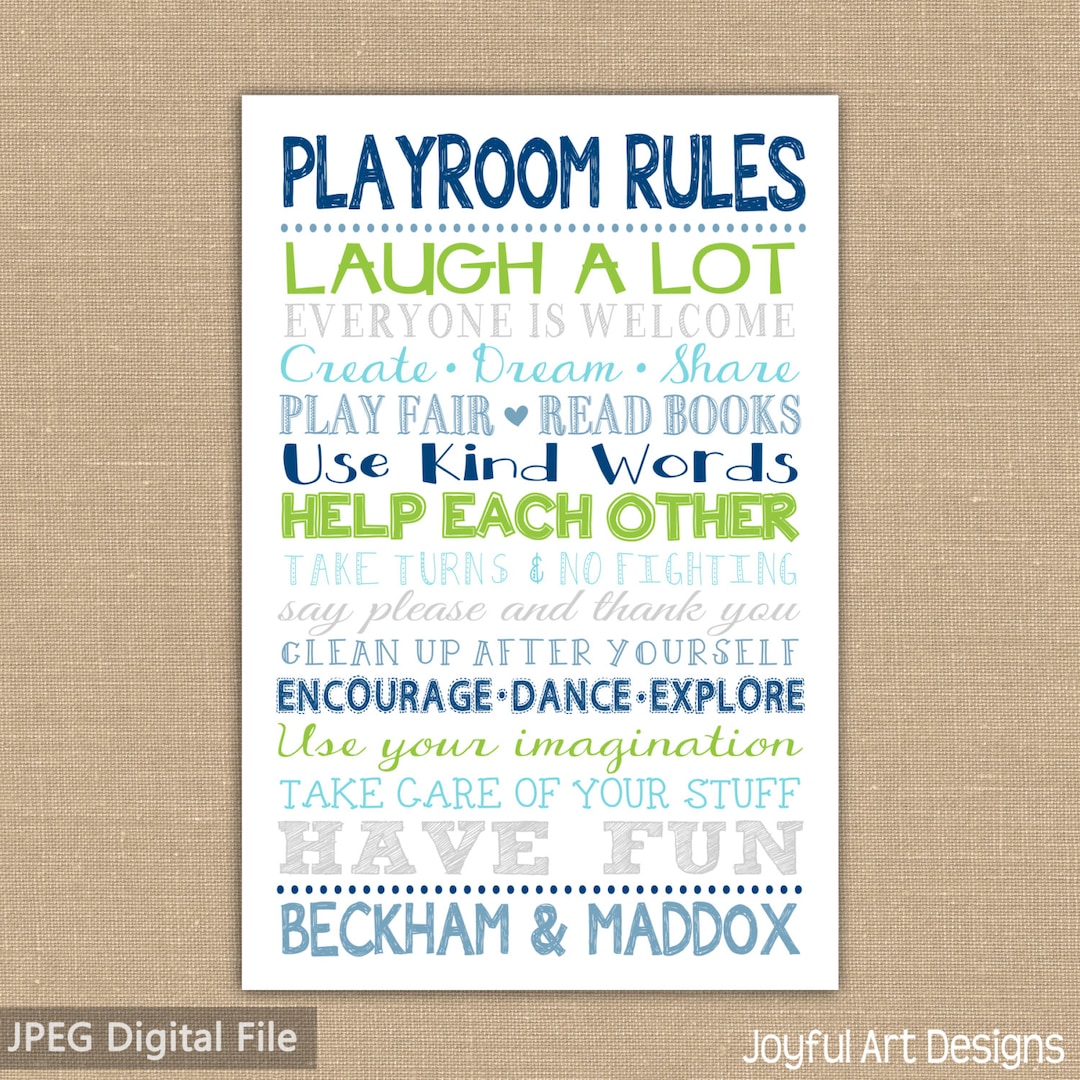 Playroom Rules Custom PRINTABLE. Playroom Sign With Names Subway Art ...