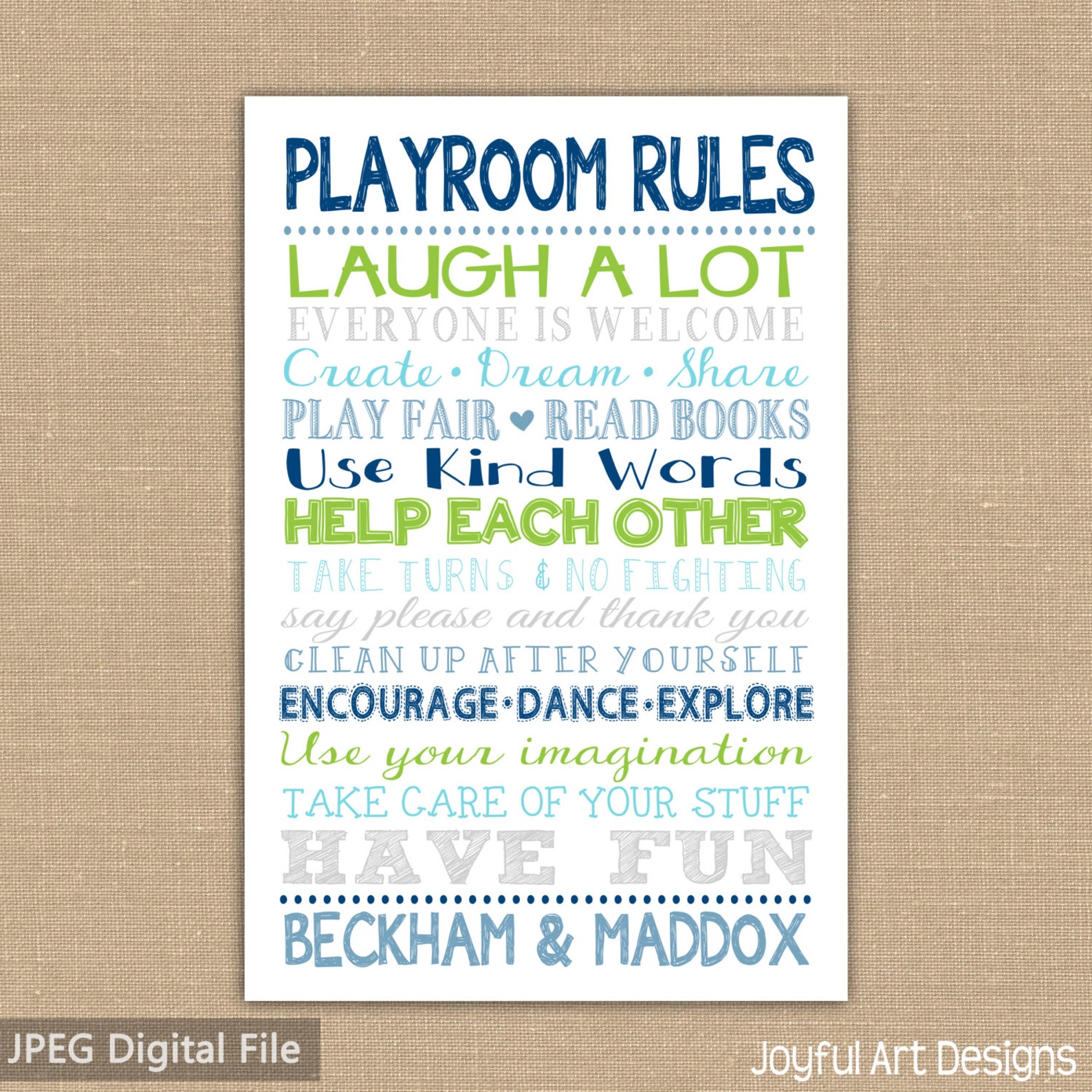 Playroom Rules Custom PRINTABLE. Playroom sign with names | Etsy