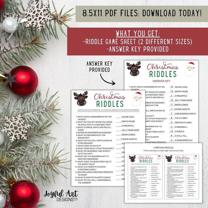 Christmas Riddles / Christmas Party Games / Christmas Trivia / - Etsy
