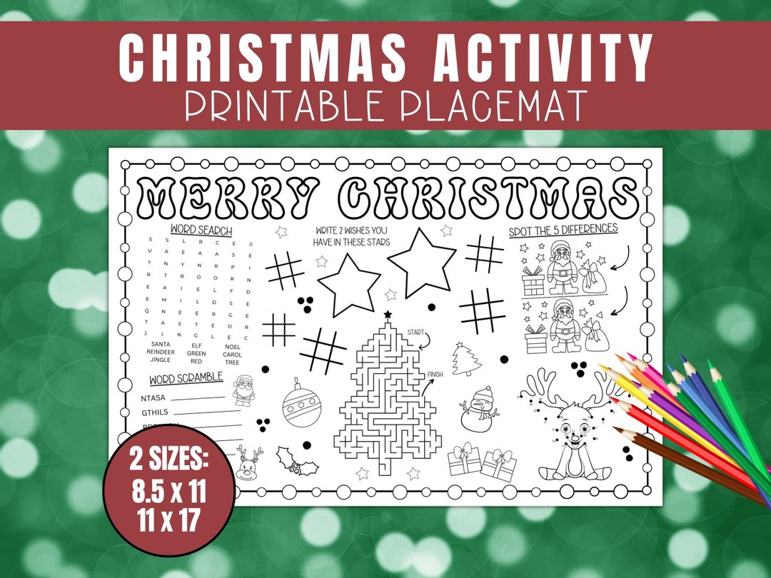 Christmas Activity Placemat for Kids Table Decor, Christmas Coloring ...