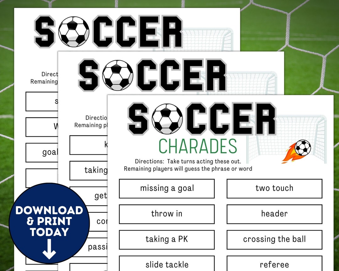 Soccer Charades / Soccer Party Charades / Printable Soccer Team Party ...