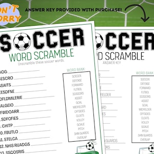Soccer Word Scramble Game / Printable Soccer Team Party Games / Soccer ...