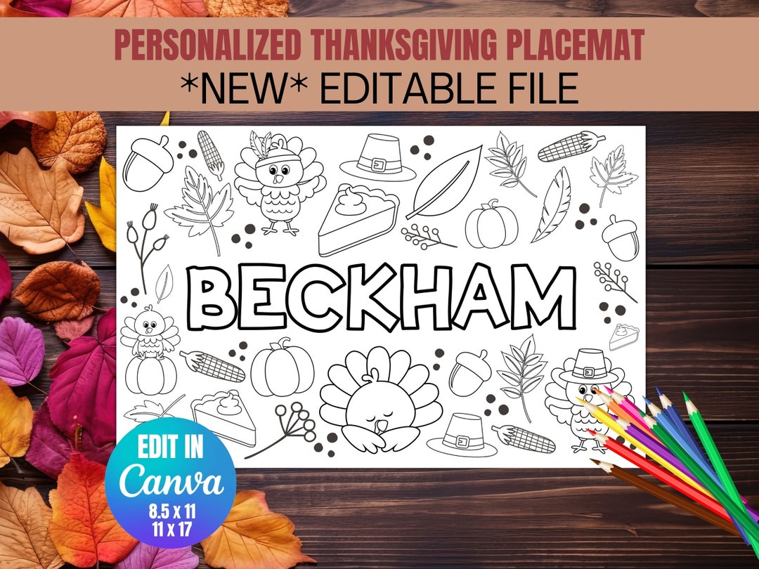 EDITABLE Thanksgiving Placemats for Kids, Personalized Thanksgiving ...