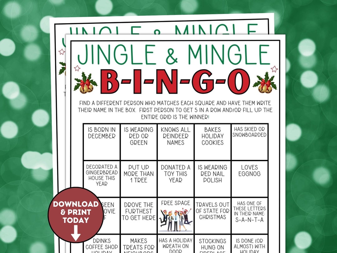 Jingle and Mingle Bingo Christmas Game, Find Someone Who Bingo Game ...