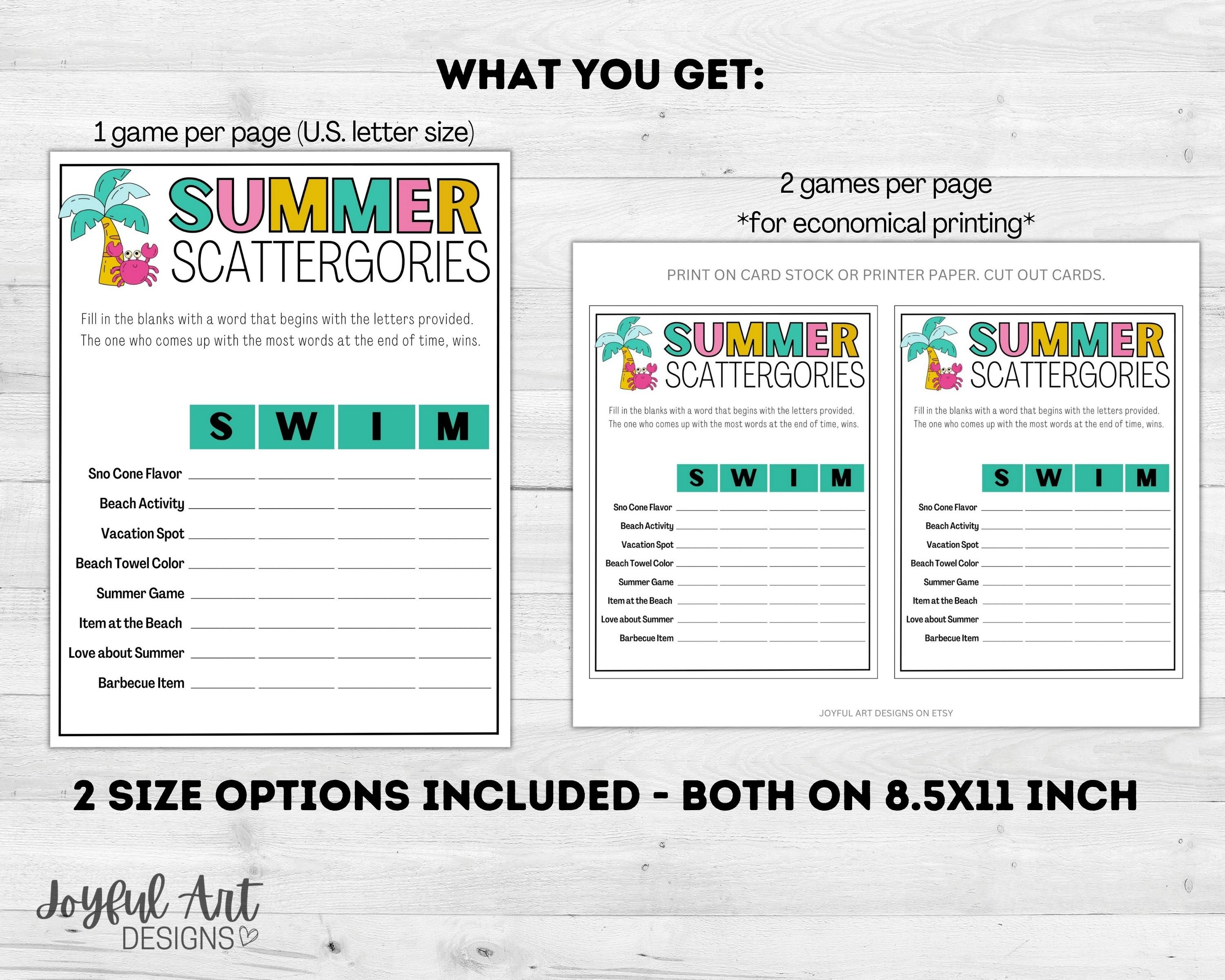 Summer Scattergories / Summer Party Game / Printable Summertime Game ...