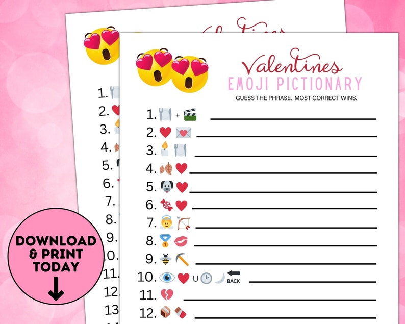 Valentines Emoji Pictionary Game / Valentine's Day Emoji - Etsy