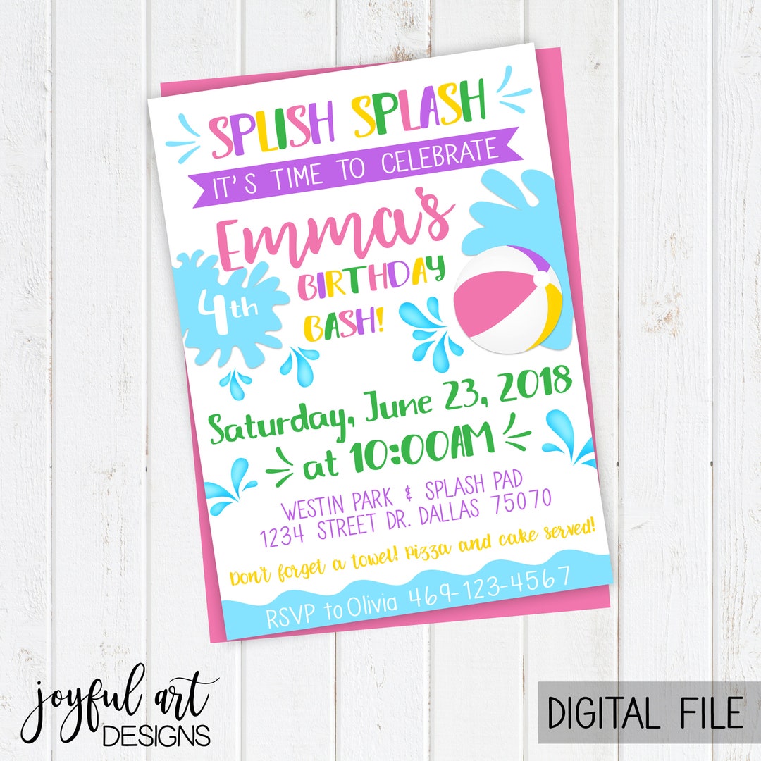 Splash Pad Party Invitation. Pool Party. Park Birthday Party Invite ...