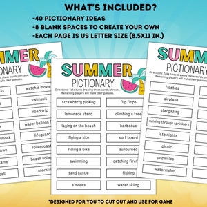 Summer Pictionary Game / Summer Party Game / Printable Summertime Game ...