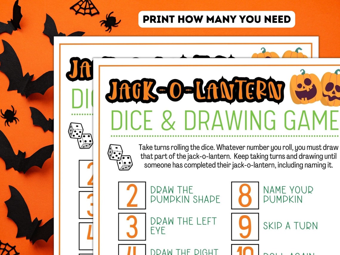 Draw a Pumpkin Dice Game / Halloween Party Games / Printable Halloween ...