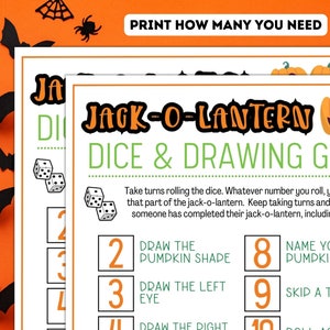 Draw a Pumpkin Dice Game / Halloween Party Games / Printable Halloween ...