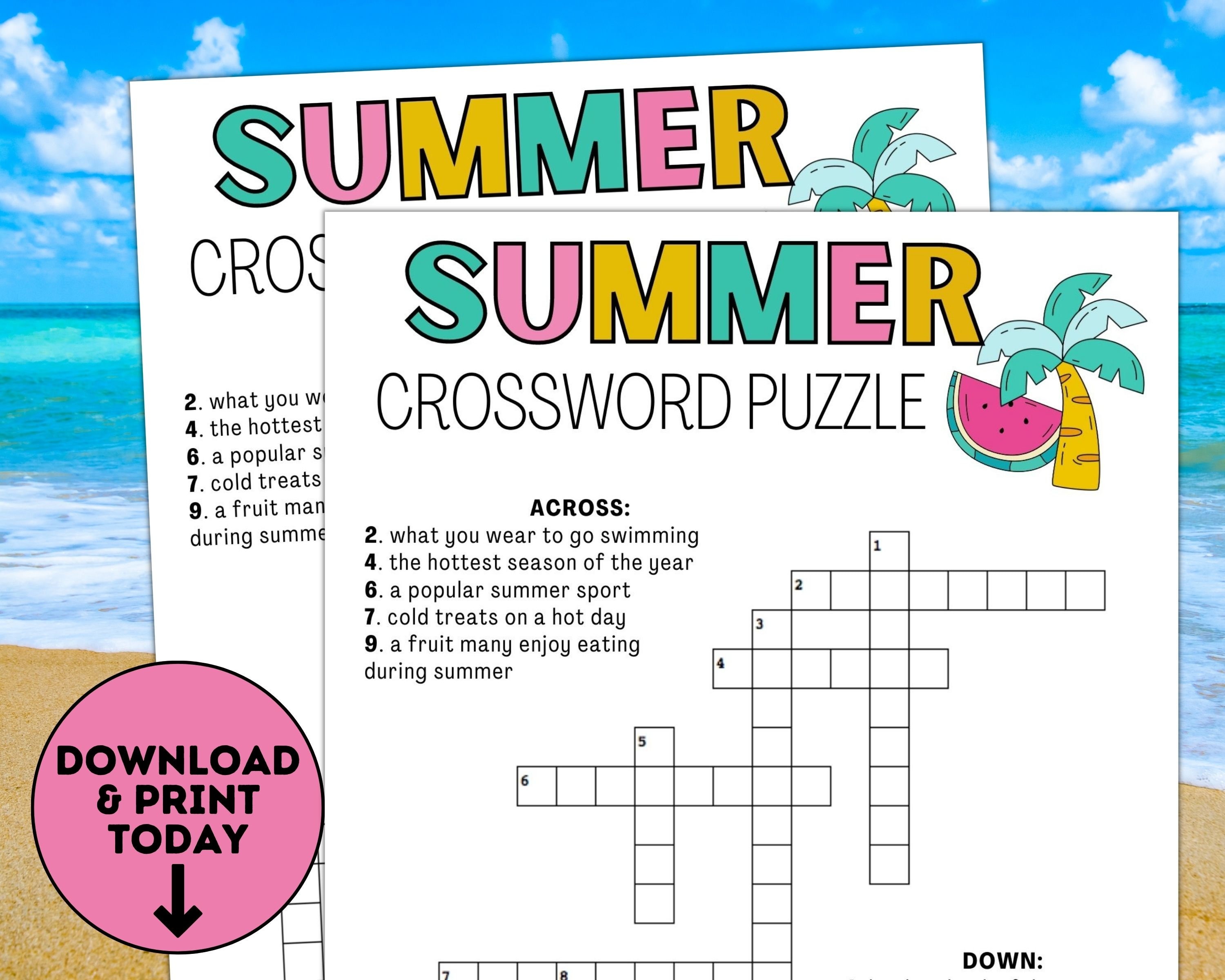 Summer Crossword Puzzles For Kids