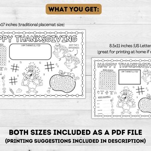 Fall Thanksgiving Placemat for Kids Table Decor Thanksgiving Coloring ...
